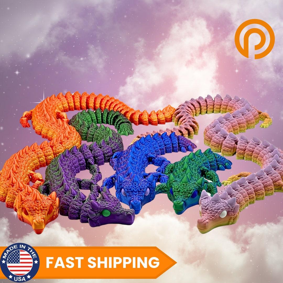 3D Printed Articulated Dragon Multi-color, Stim Toy Crystal Dragon ...