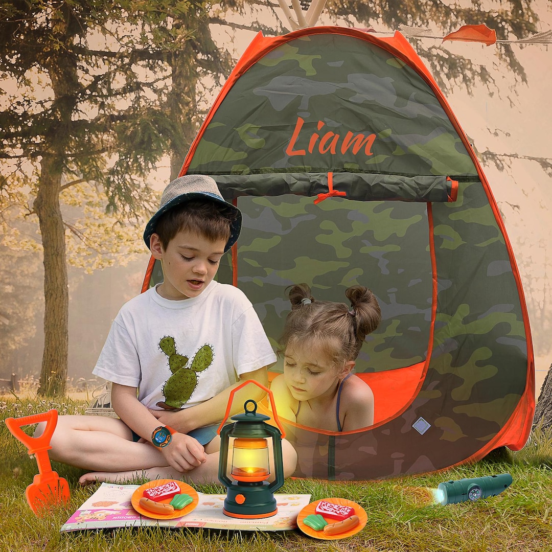 Personalized Kids Camping Play Set, Kids Pop up Tent Set, Campfire ...