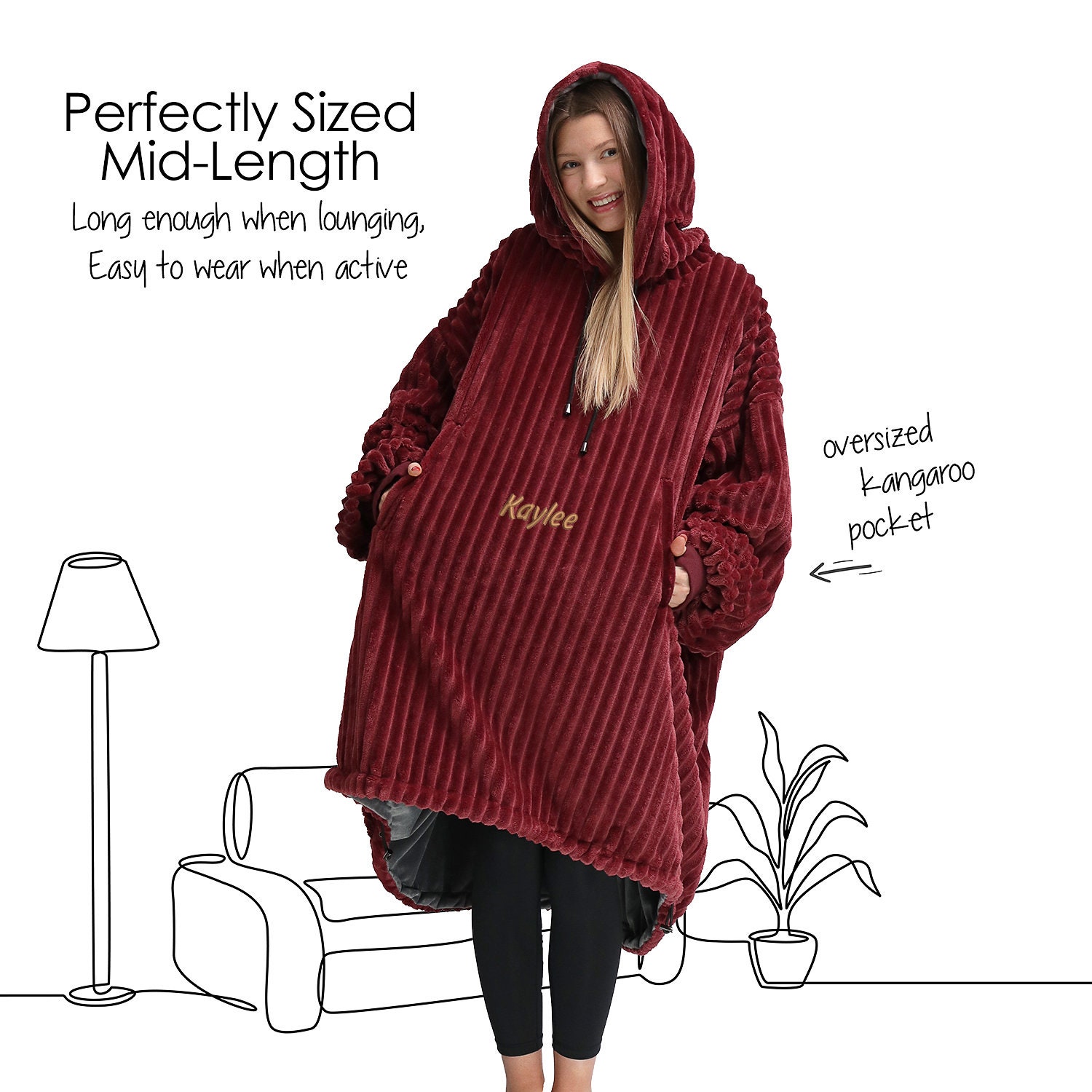 Personalized Wearable Blanket Hoodie: Custom Embroidered Snuggie With Name, Oversized Hoodie ...