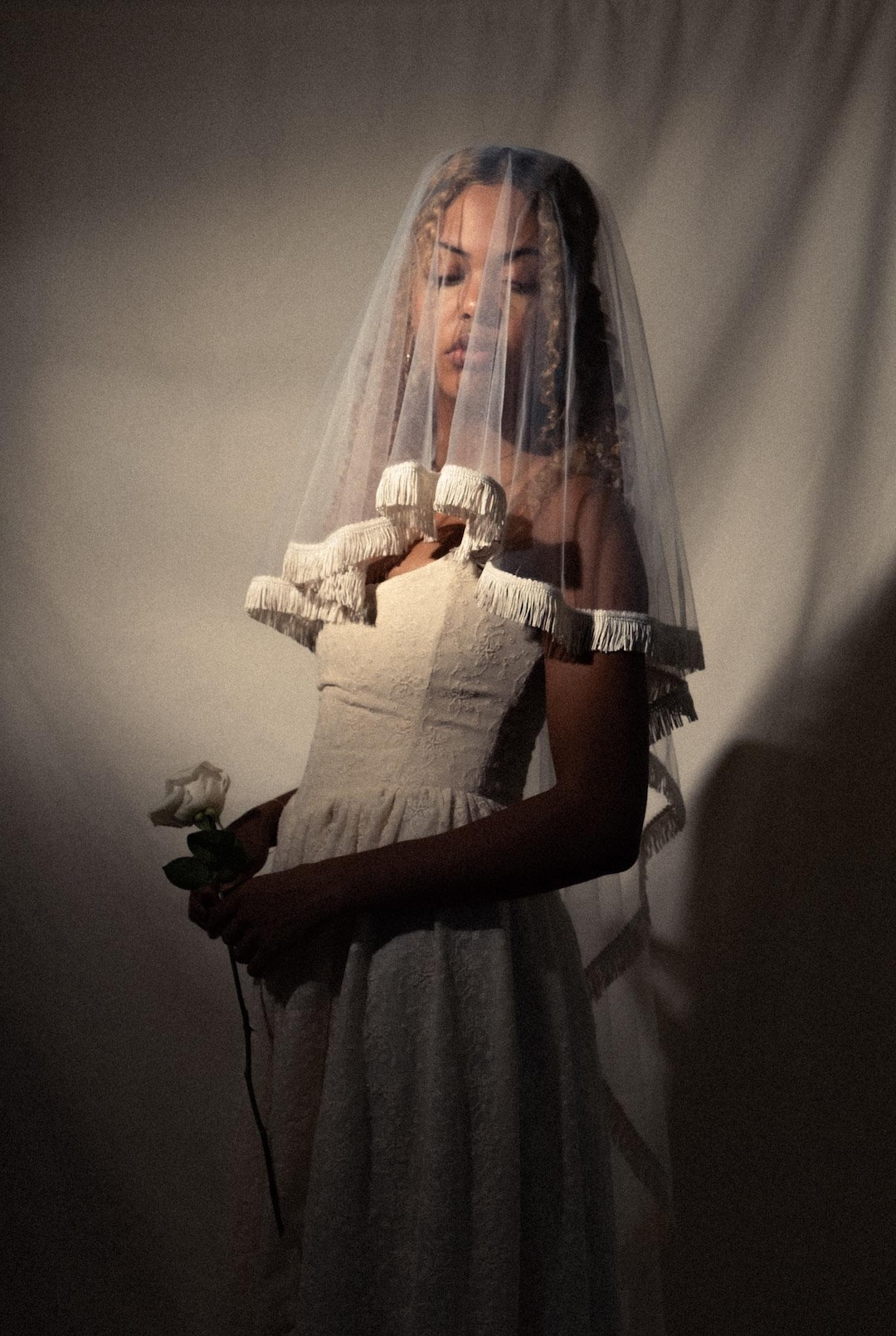 Waterfall Fringe Veil: Handmade Ivory Waltz Length, Double Tier Wedding ...