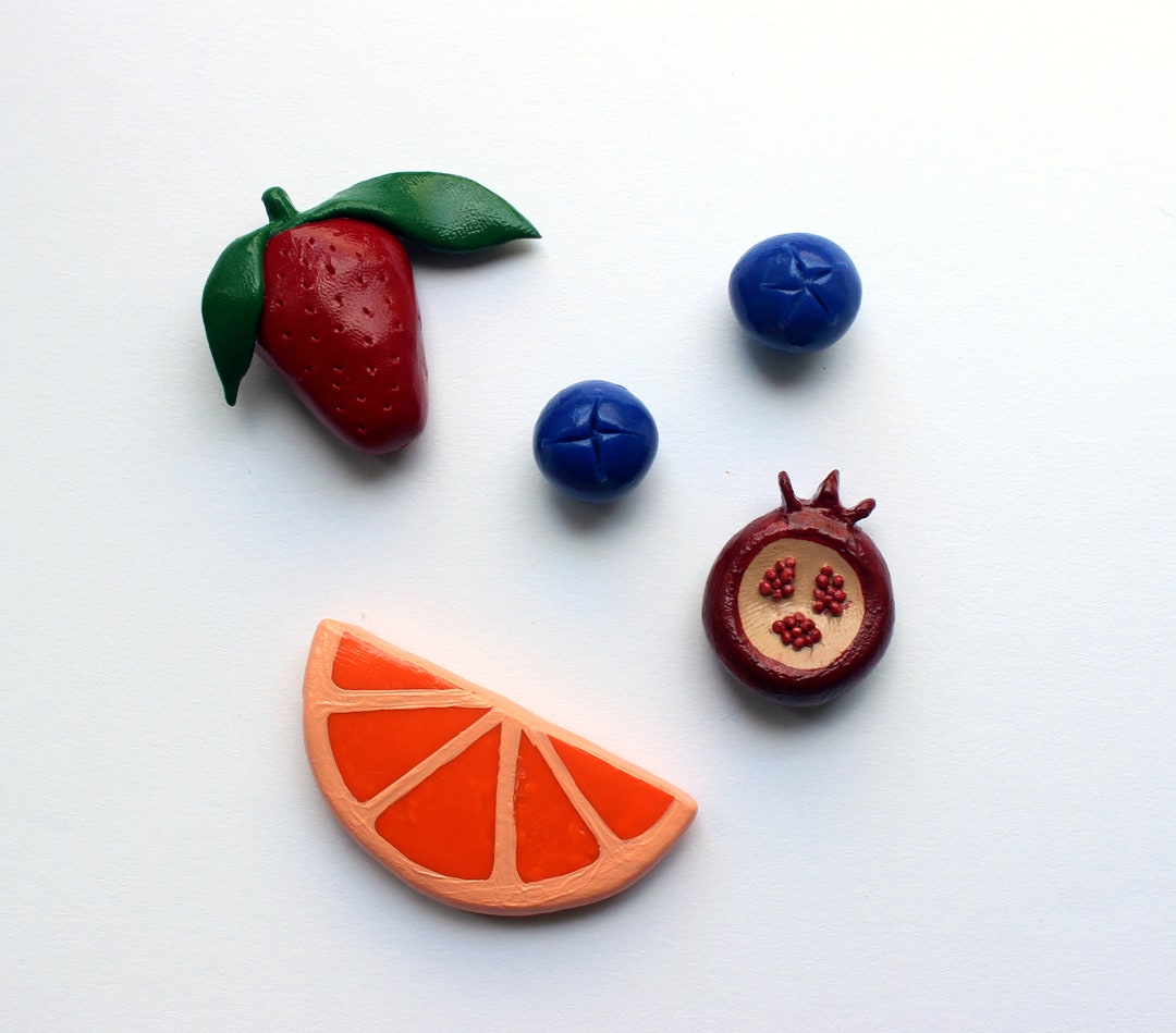Handmade Magnets Cute Fruit Theme Set of 5 Magnets Miniature Food Clay ...
