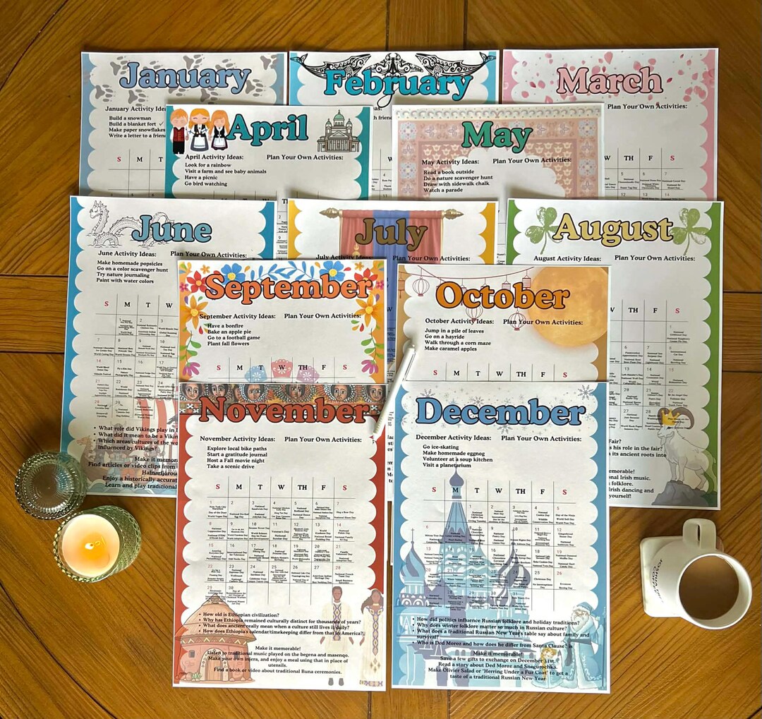 12 Month Cultural Calendar Printable Poster Set With Daily Holidays - Etsy