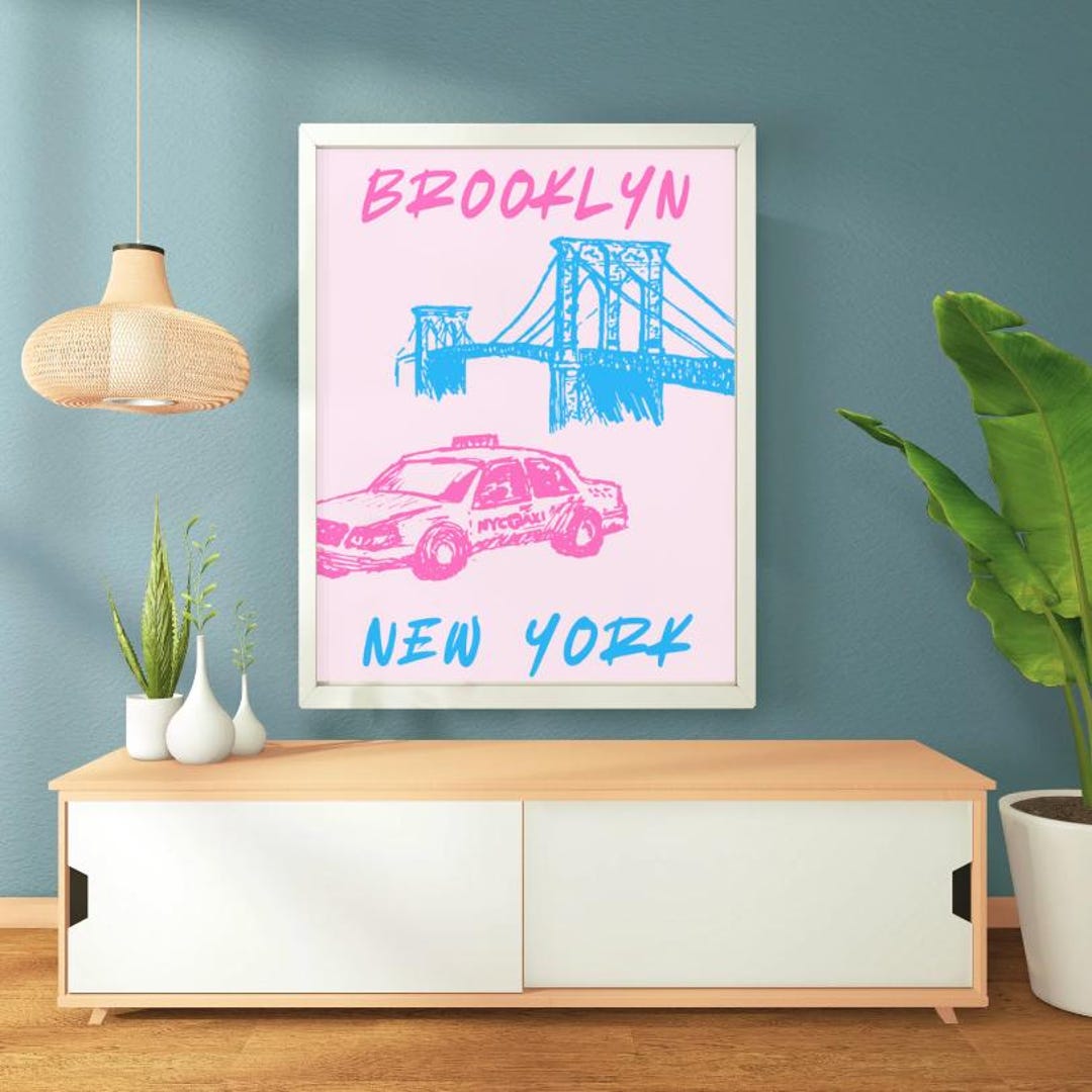 Brooklyn NYC Printable Wall Art, City Print, NYC Print, Colorful Preppy ...
