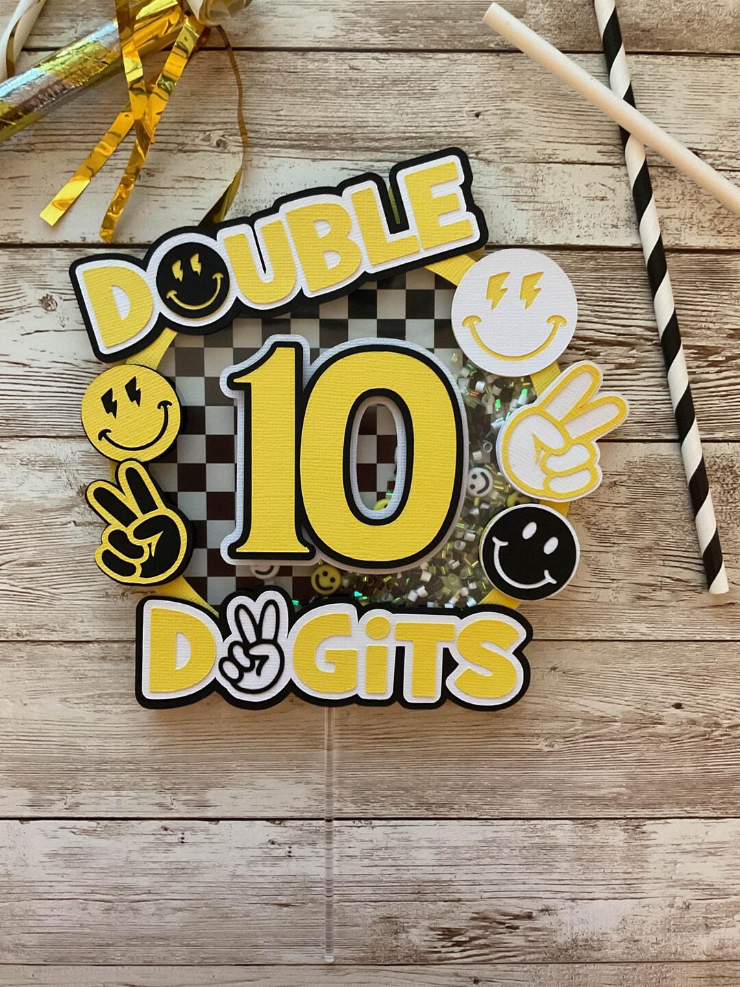 Double Digits Cake Topper,3d Shaker Style Yellow, Black, White - Etsy