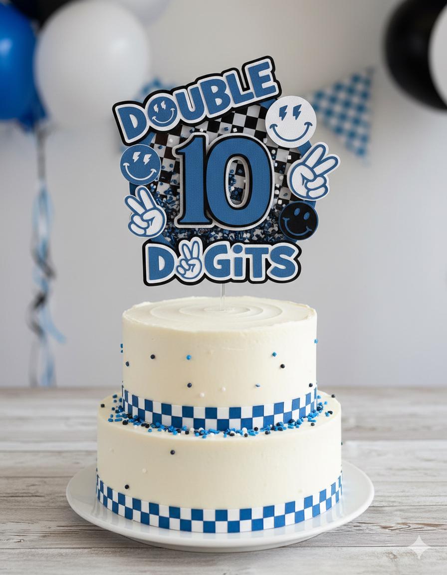 Double Digits Cake Topper,3d Shaker Style, Blue & White. - Etsy