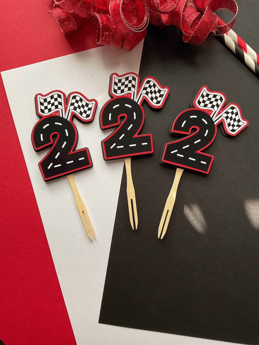 Two-fast" Red and Black Cupcake Toppers Layered - Etsy