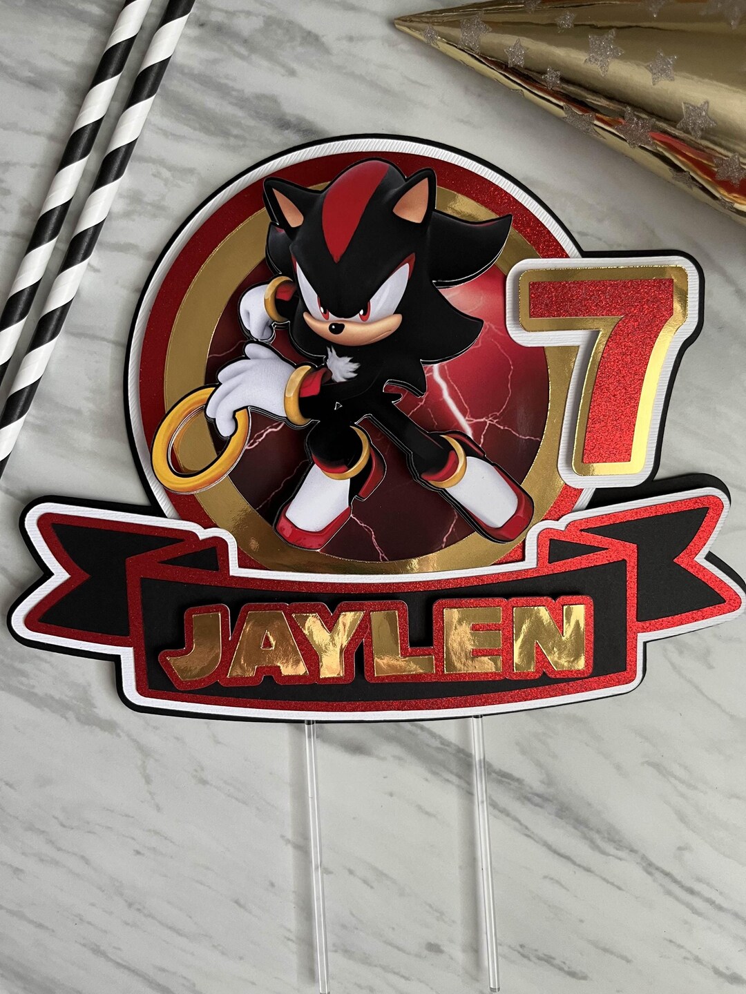 Shadow Hedgehog Cake Topper 3D Style, Customizable Name & Age Sonic ...