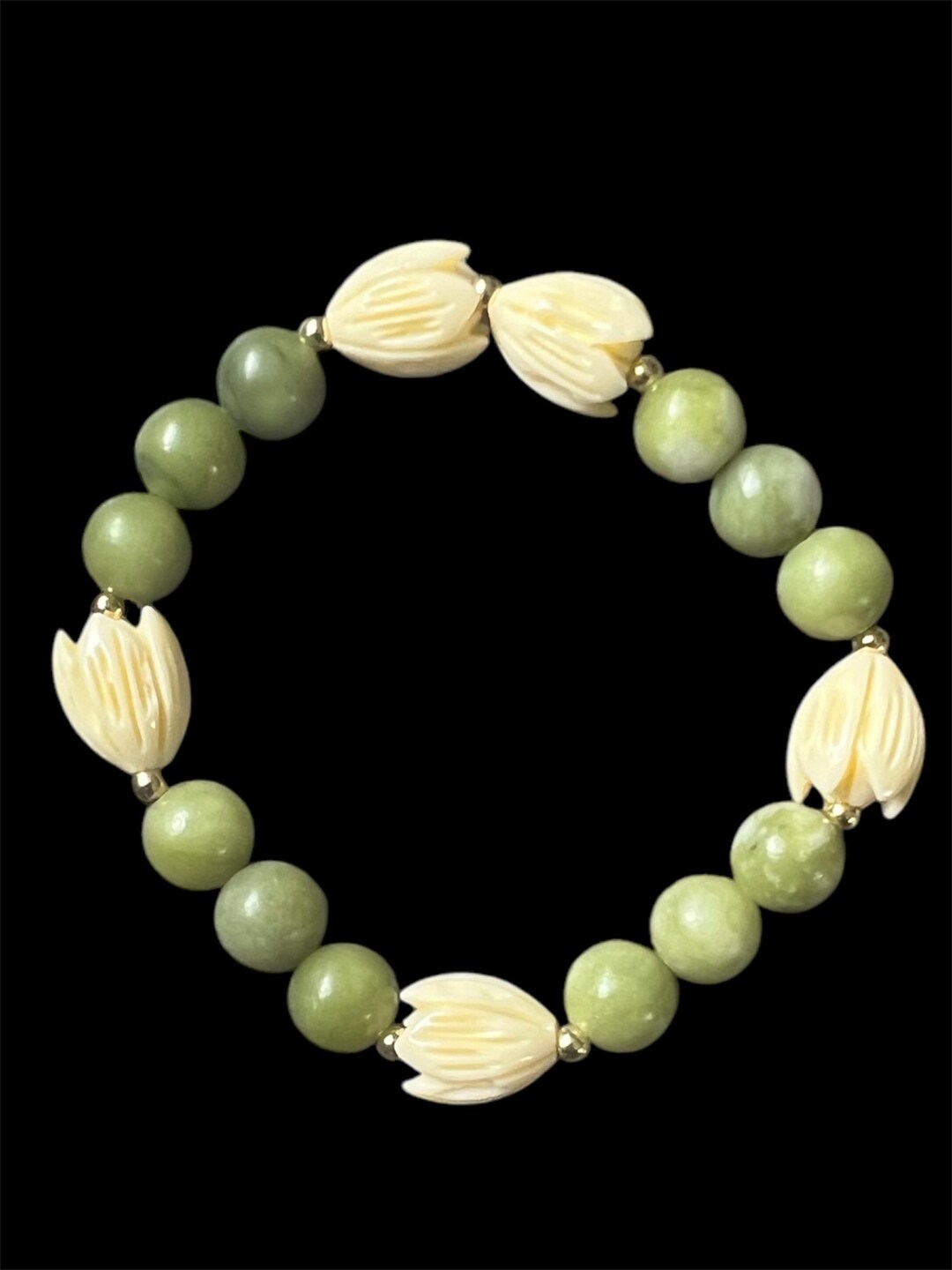 All Natural Jade & Pikake Bracelet W/ Gold Filled Spacers - Etsy