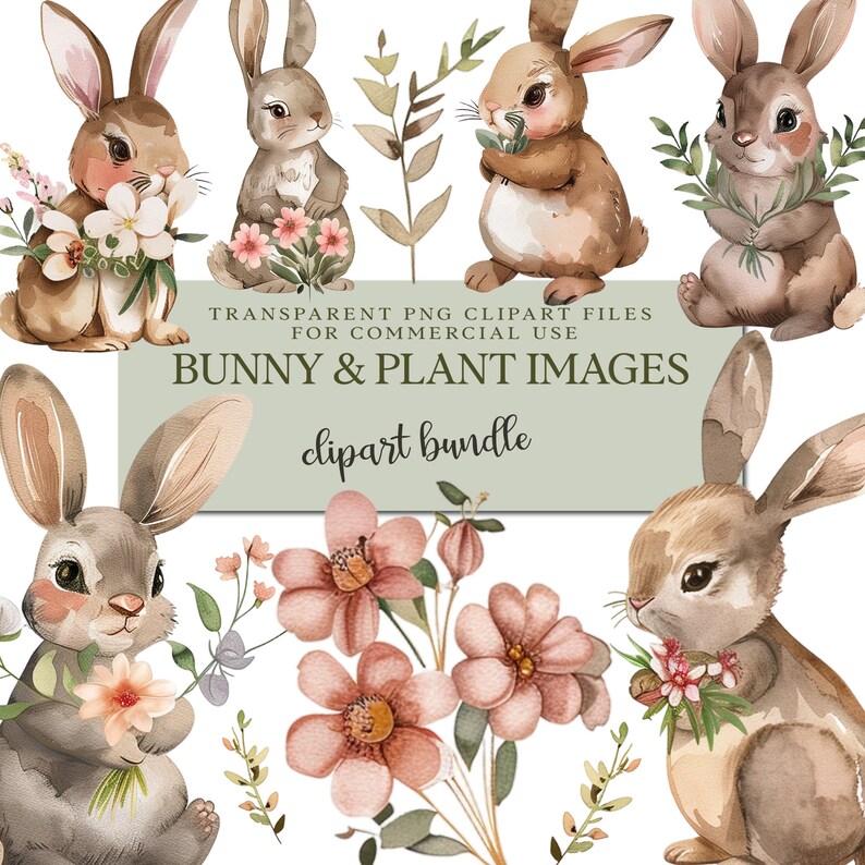 Bunnies Images Watercolor Clipart for Commercial Use, Easter Clipart ...