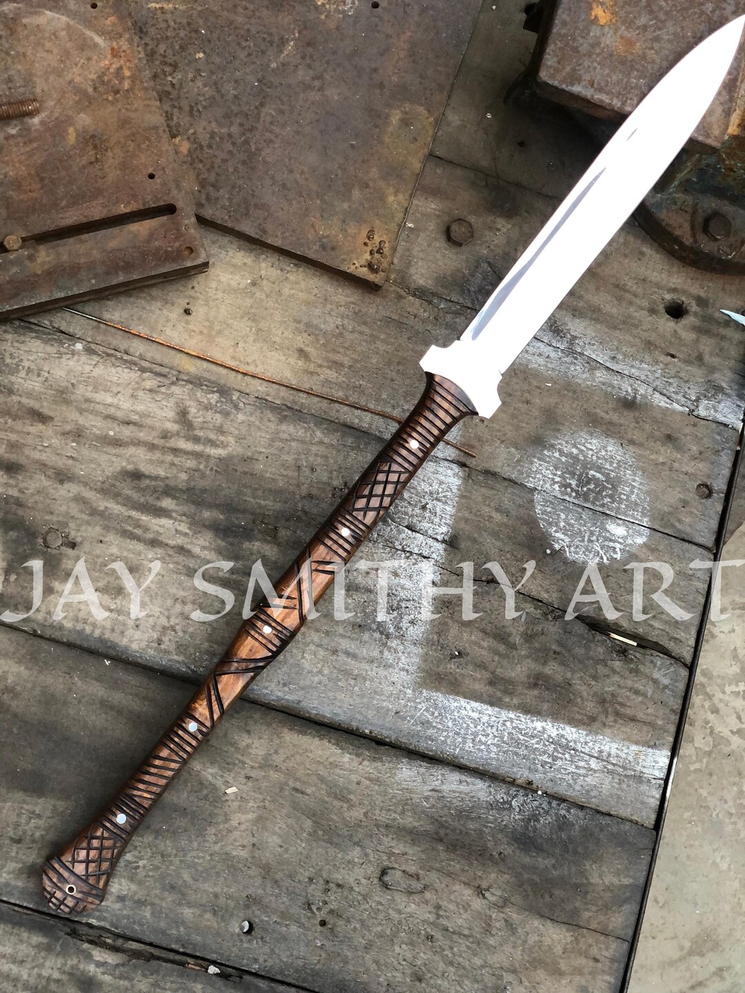 Handmade D2 Steel Spear: Full Tang Leaf Spring Sword With Leather ...