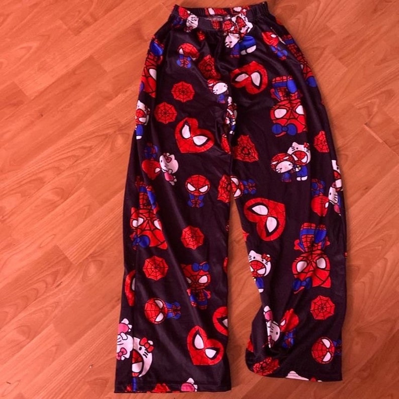 Black Matching Cute Hello Kitty Spiderman Pants for Couples Hello Kitty ...