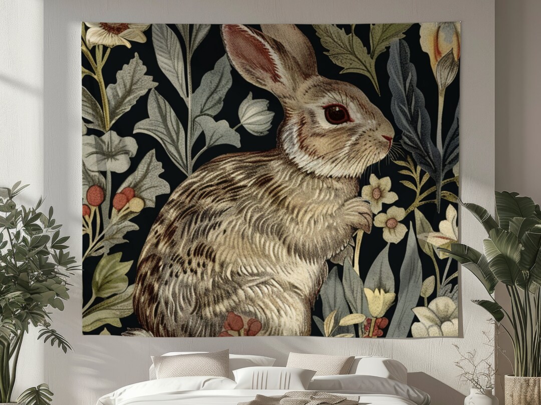 William Morris Inspired Botanical Rabbit Wall Tapestry Floral Wall ...