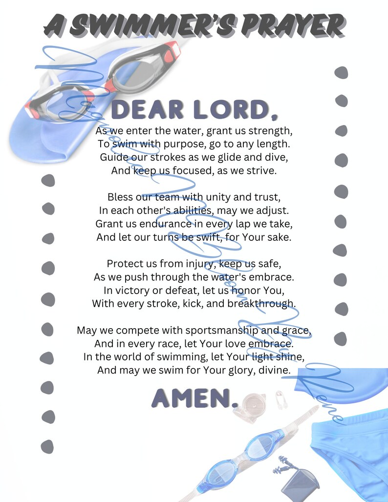 Swimming Gifts Printable, Swimmer Athlete Prayer, Swim Prayer Bag Tag ...