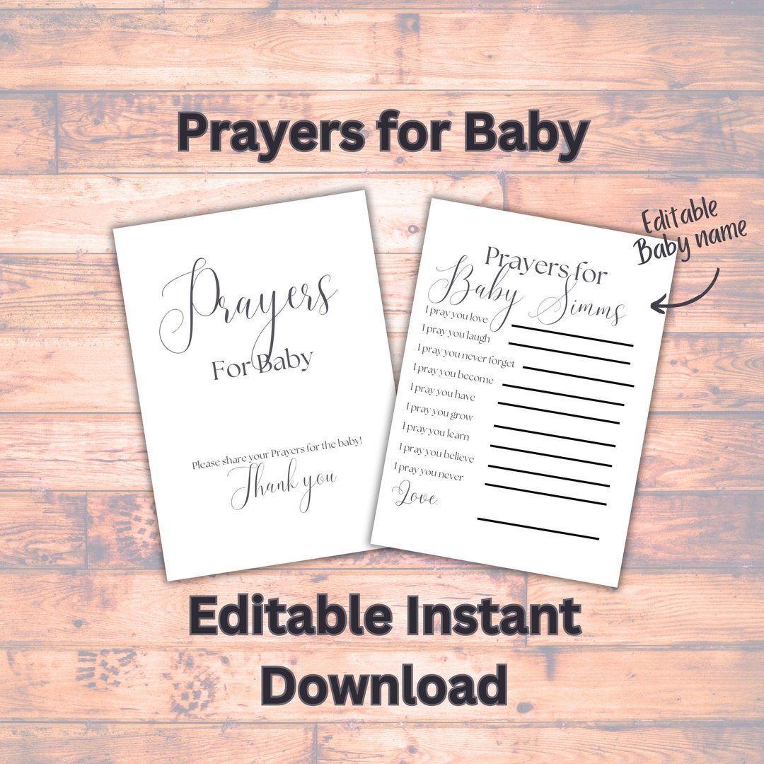 Prayers for Baby Sign & Card Printable, Elegant Baby Shower DIY ...