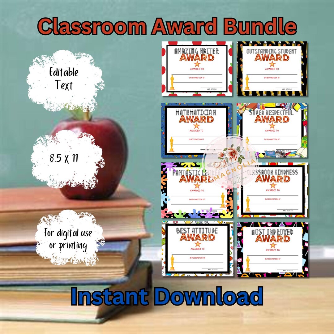 Printable 8.5x11 Student Classroom Award Template, Editable, Edit on ...