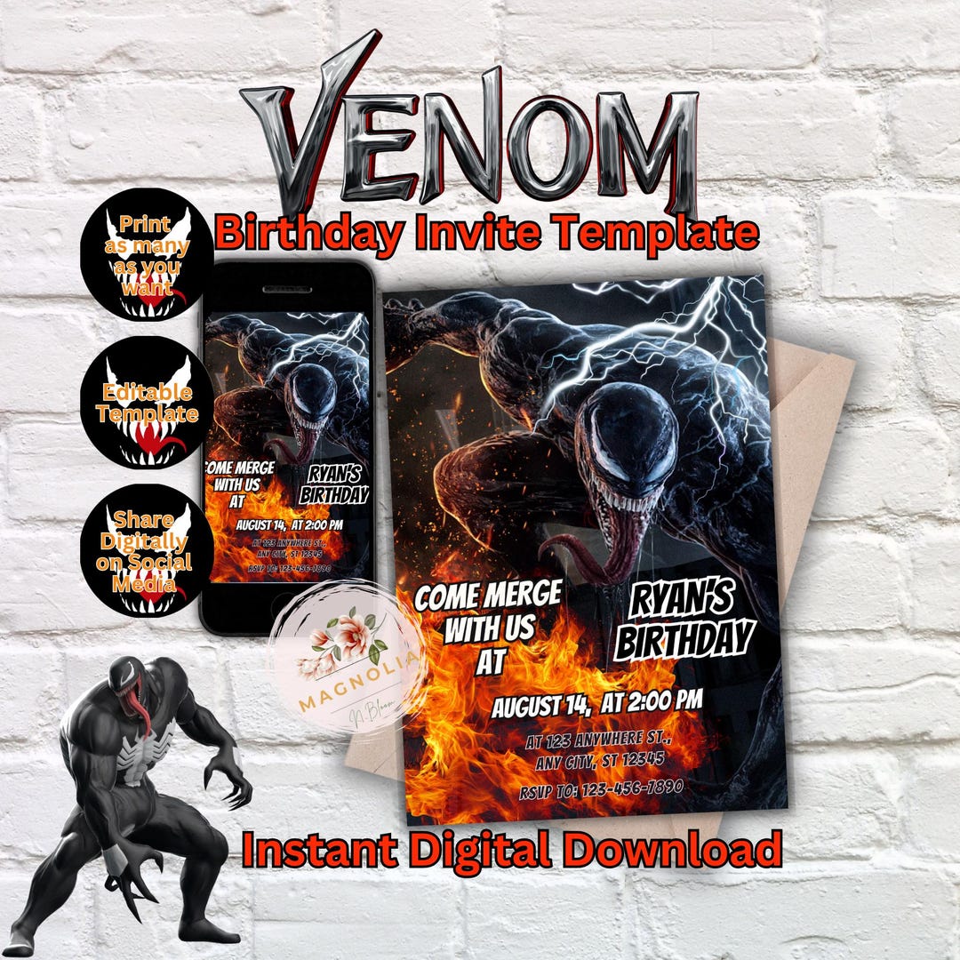 EDITABLE Venom Themed Birthday Invite, Birthday Invitation, Venom ...