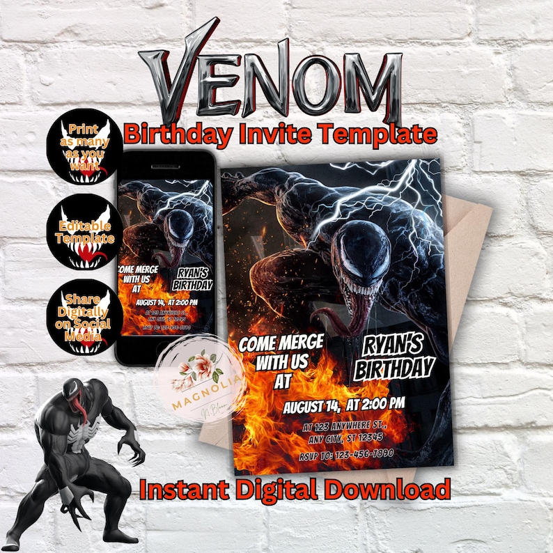 EDITABLE Venom Themed Birthday Invite, Birthday Invitation, Venom ...