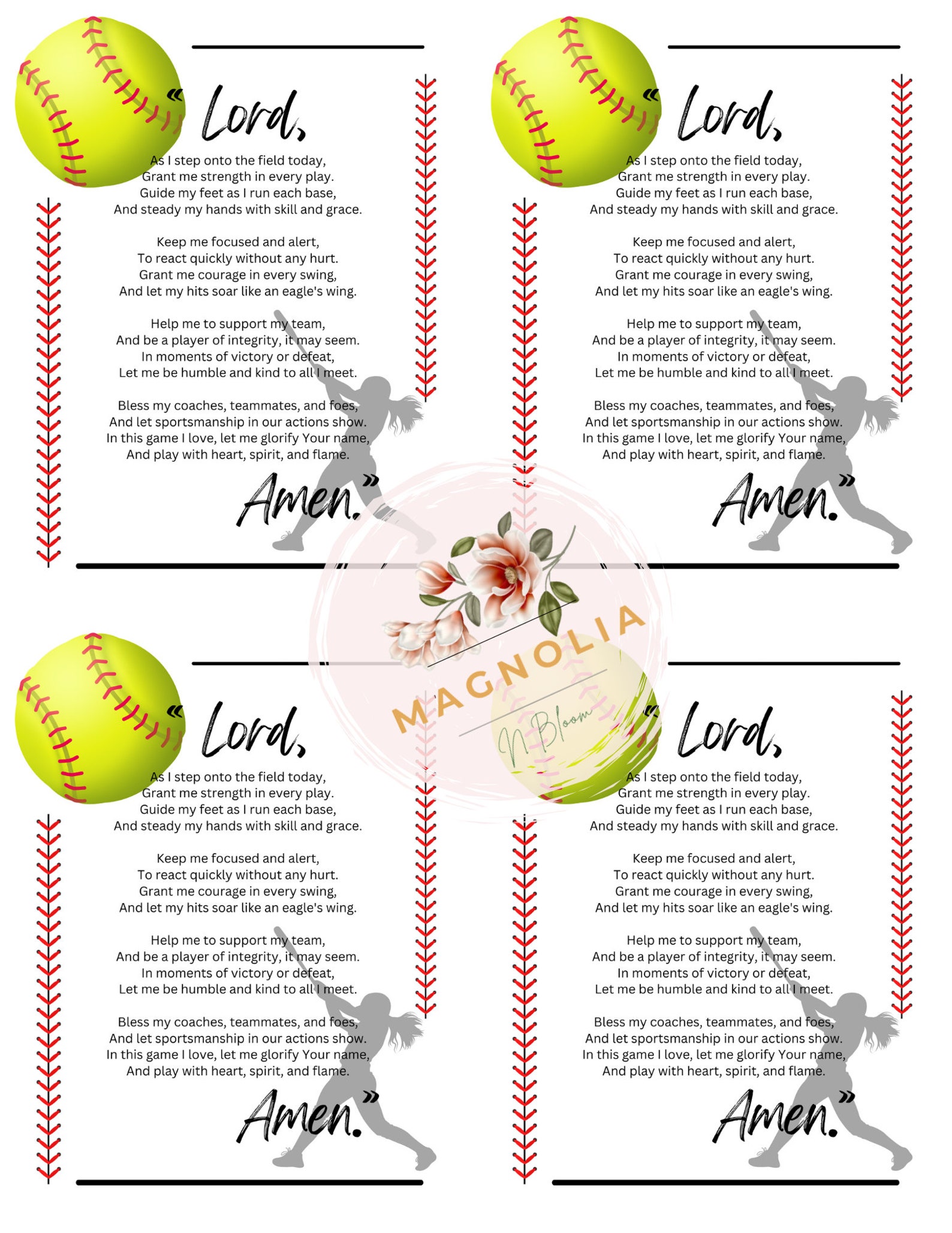 Softball Gifts Printable, Softball Athlete Prayer, Softball Prayer Bag ...