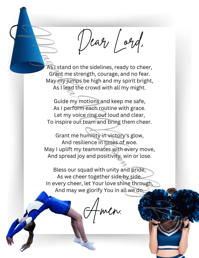 Blue Cheer Gifts Printable, Cheerleader Athlete Prayer, Cheerleader ...