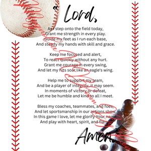 Baseball Gifts Printable, Baseball Athlete Prayer, Baseball Prayer Bag ...