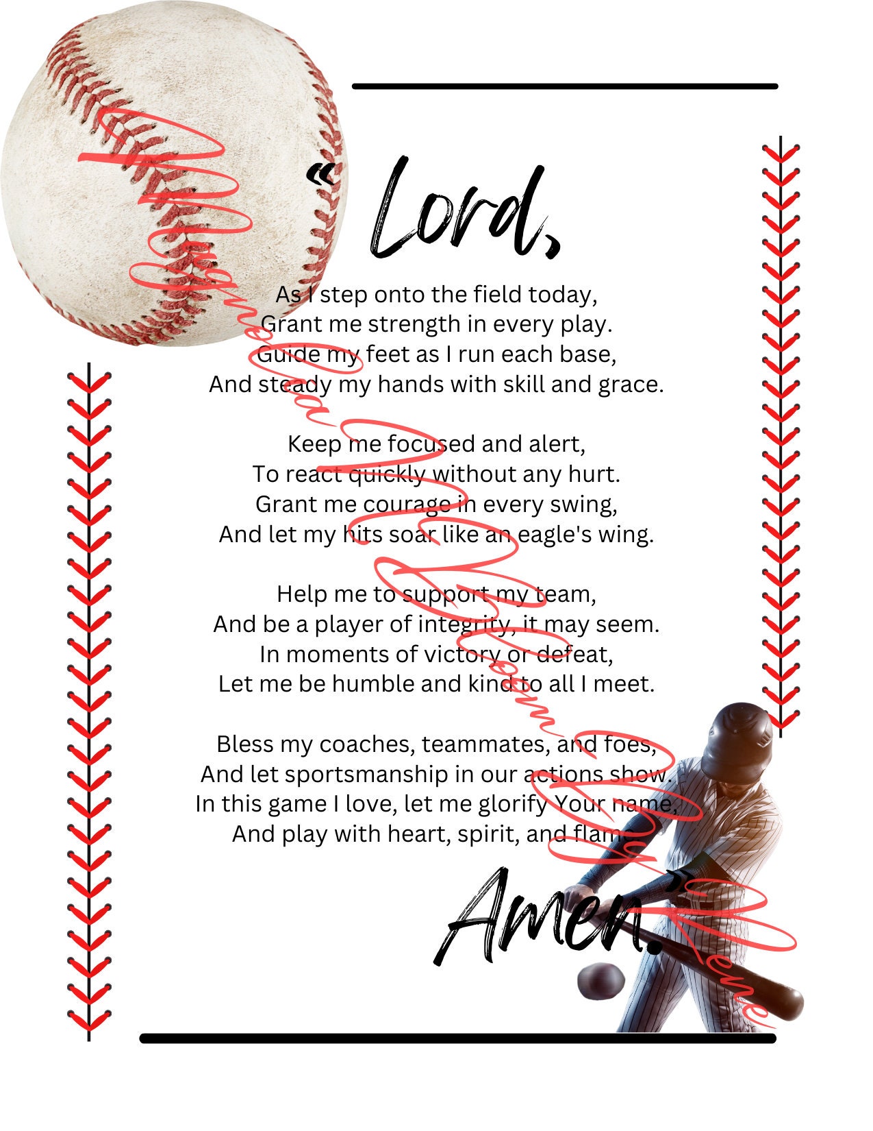 Baseball Gifts Printable, Baseball Athlete Prayer, Baseball Prayer Bag ...