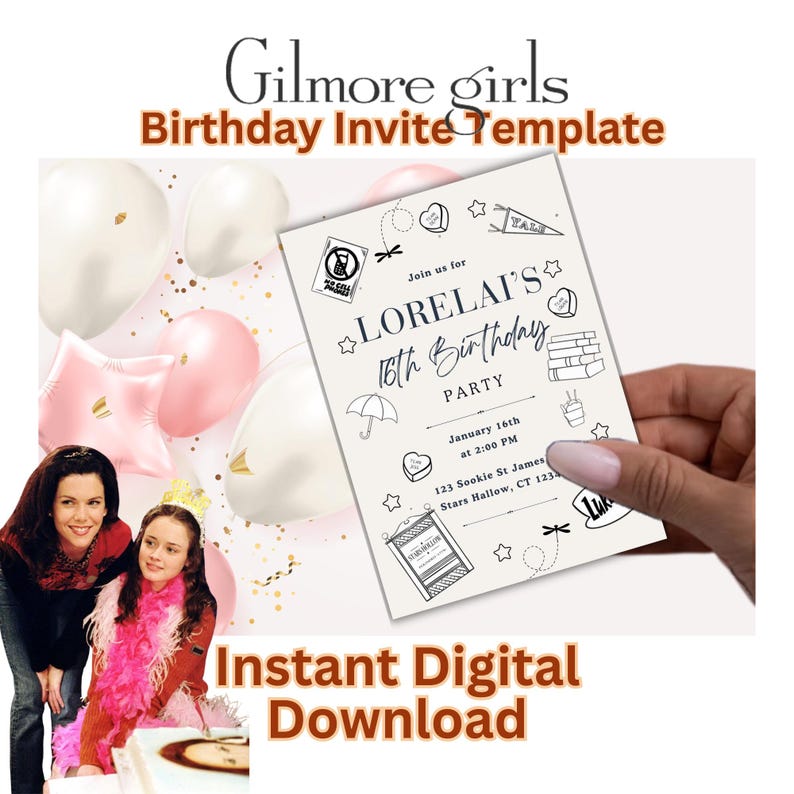 EDITABLE Gilmore Girls Themed Birthday Invite, Birthday Invitation ...