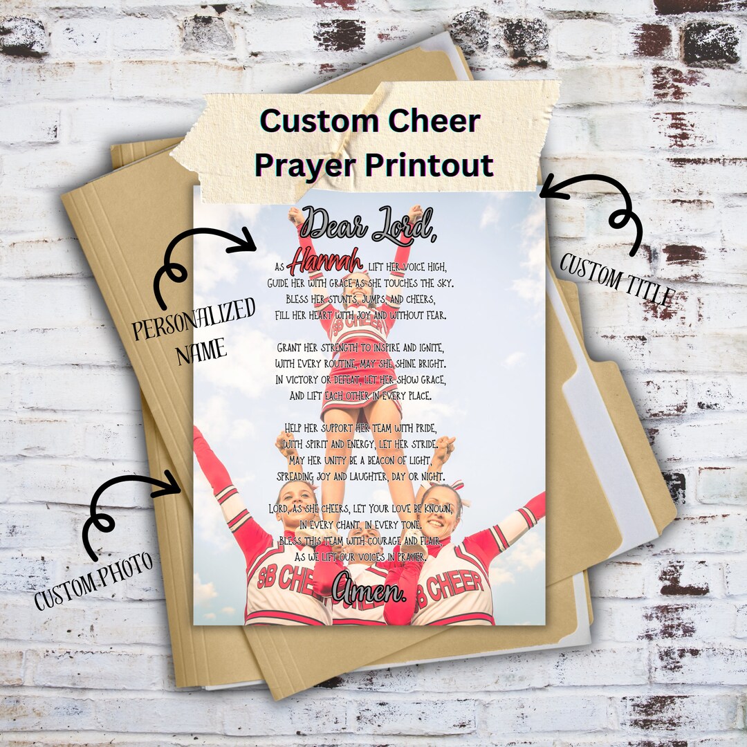 Sideline Cheer Gift Customized PRINTABLE Prayer for Cheerleader Colors ...