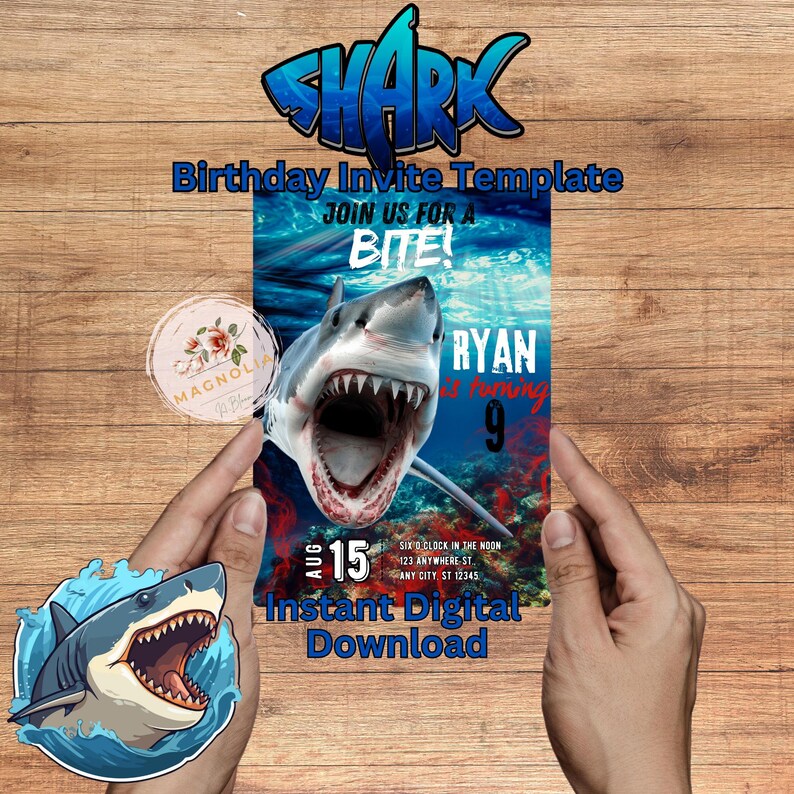 EDITABLE Shark Birthday Invitation, Shark Bite Invite, Nautical ...