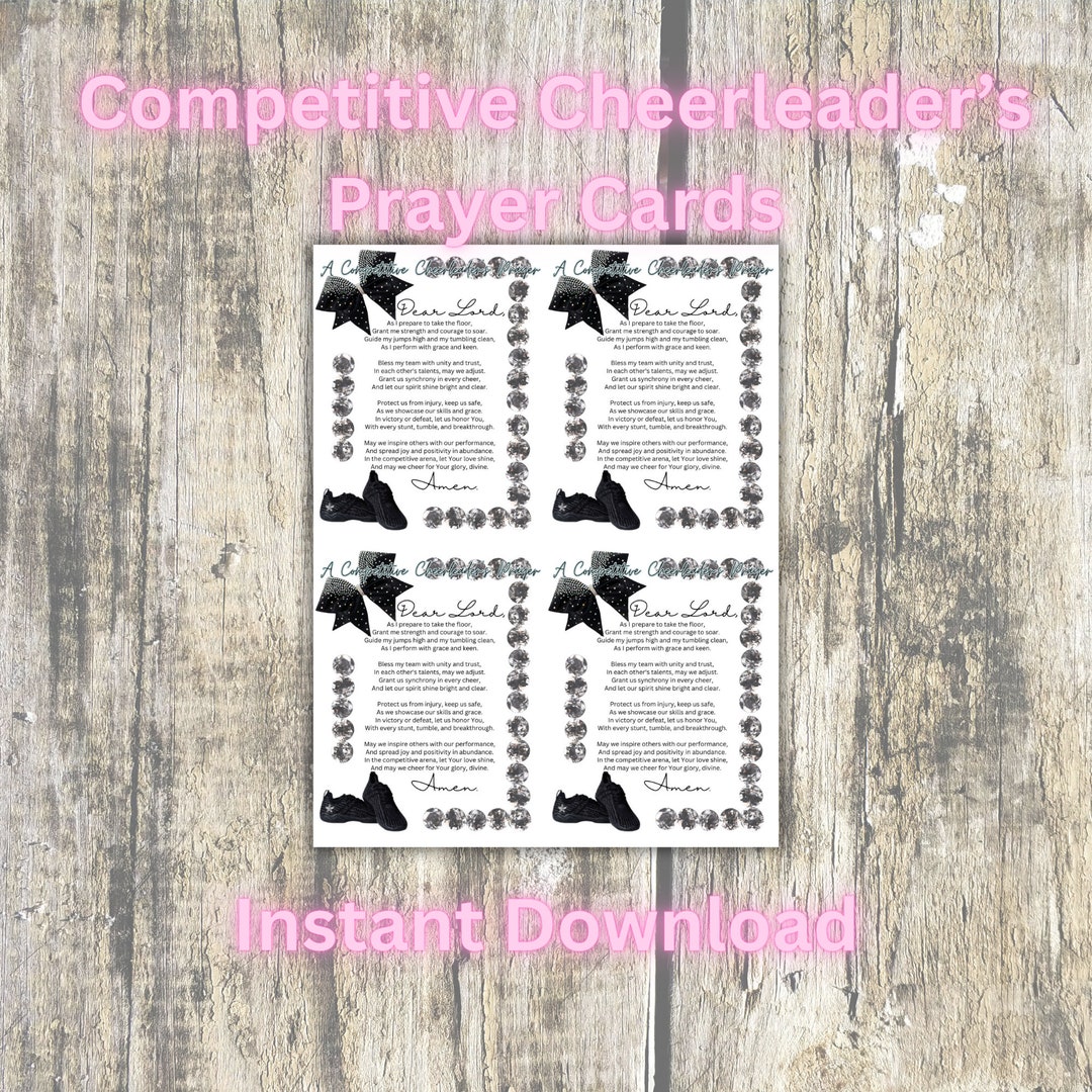 Black Competition Cheer Gifts Printable, Cheerleader Athlete Prayer ...