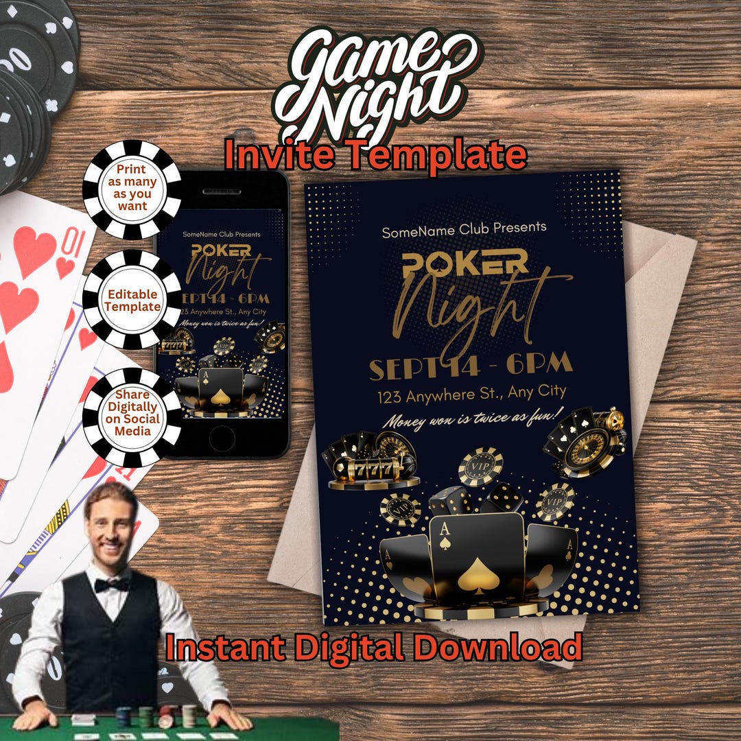 EDITABLE Poker Night Themed Invite, Poker Night Invitation, Poker Game ...