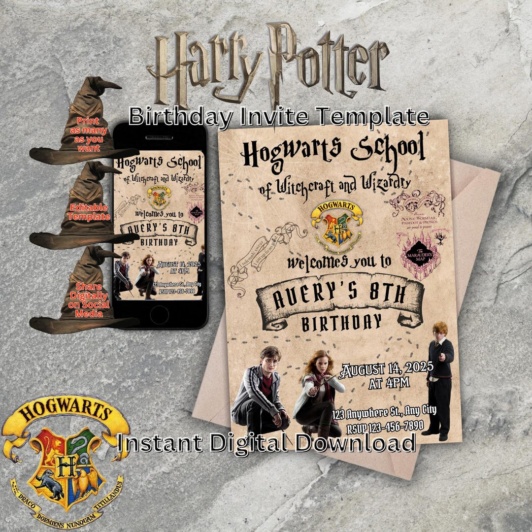 EDITABLE Harry Potter Themed Birthday Invite, Birthday Invitation ...