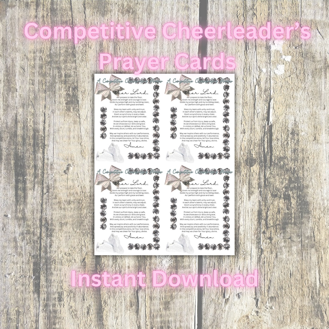 White Competition Cheer Gifts Printable, Cheerleader Athlete Prayer ...