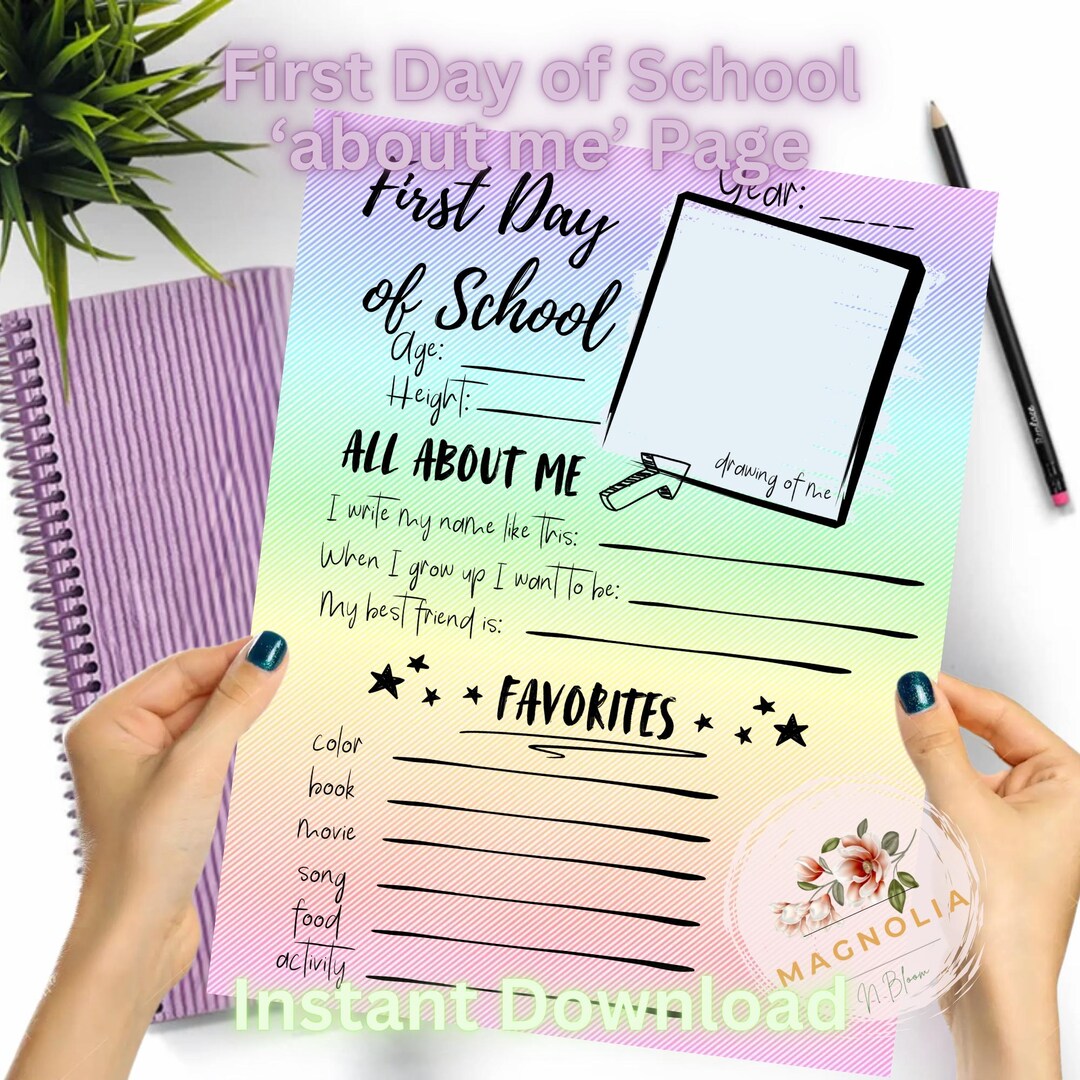 DIGITAL FIRST Day of School Page, Back to School Memory Book, Printable ...