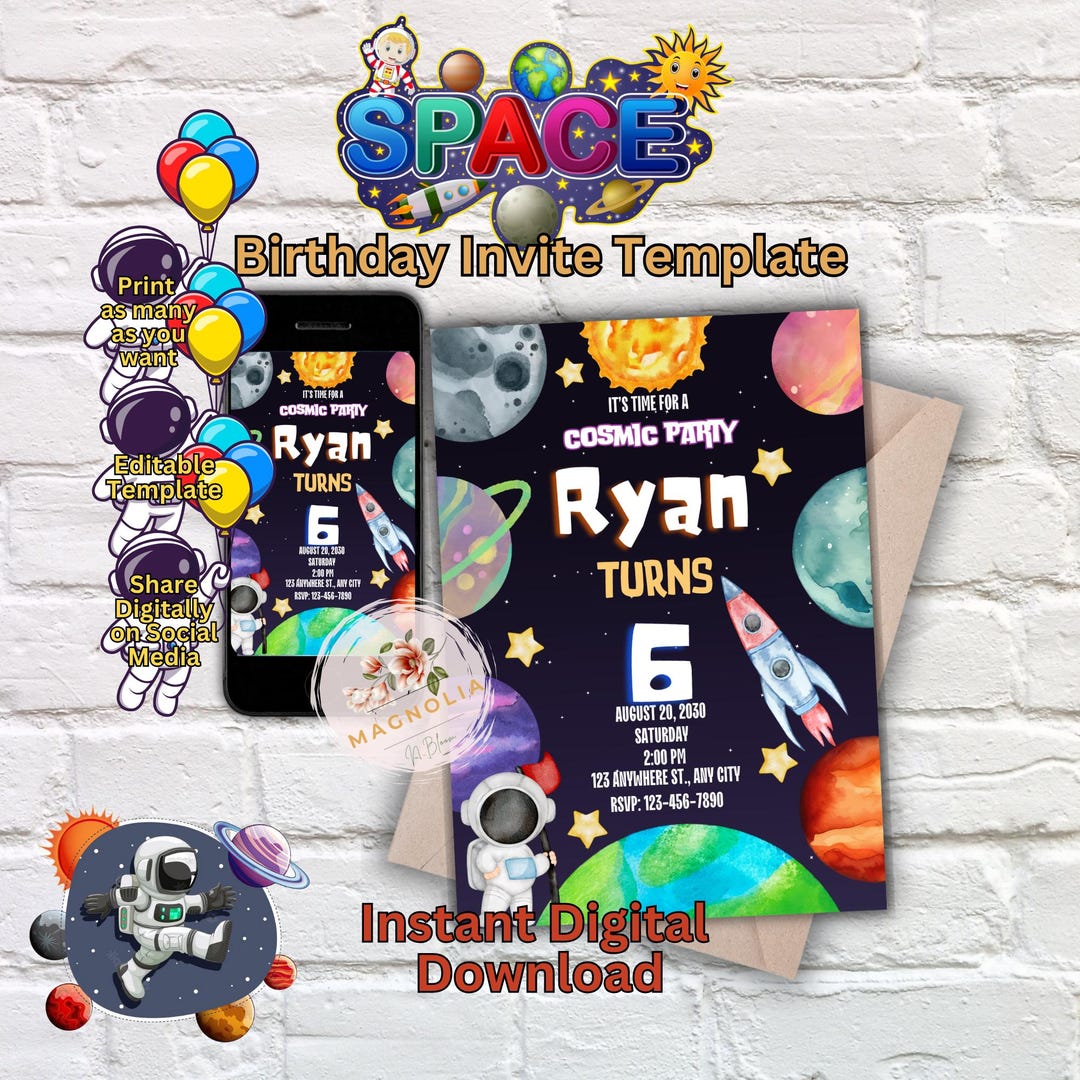 EDITABLE Outerspace Birthday Invitation, Astronaut Bday Invite, Space ...