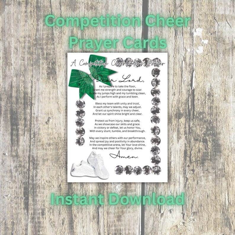 Dark Green/white Competition Cheer Gifts Printable, Cheerleader Athlete ...