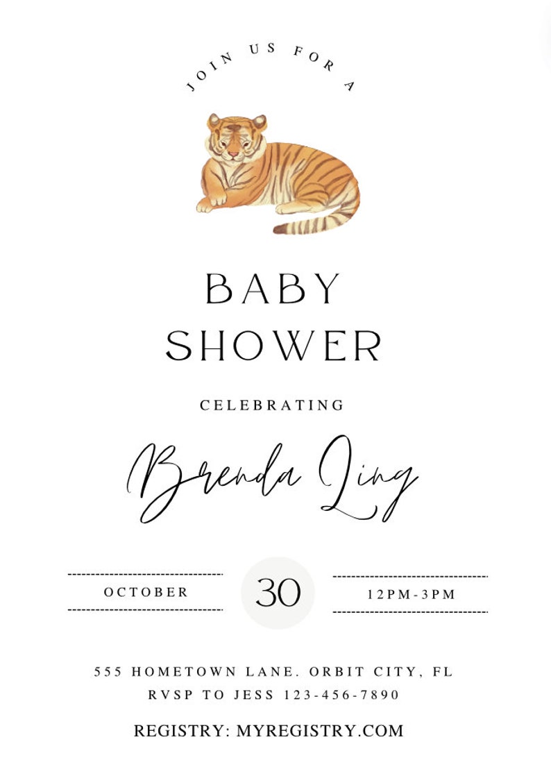 Tiger Baby Shower Invitation, Gender Neutral Baby Shower Theme, Safari ...