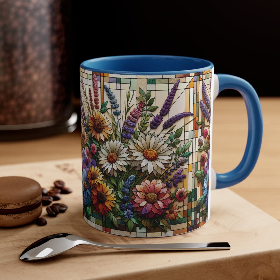 Floral Look Mug Colorful Coffee Cup, Rustic Floral Mug Vintage Style ...