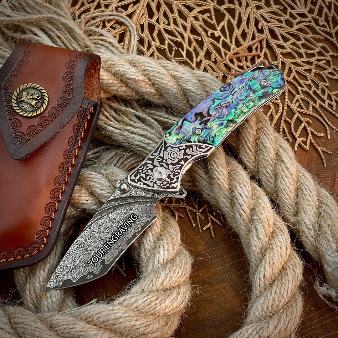 Guardian Folding Knife Made of Damascus Steel With a Colored Handle ...