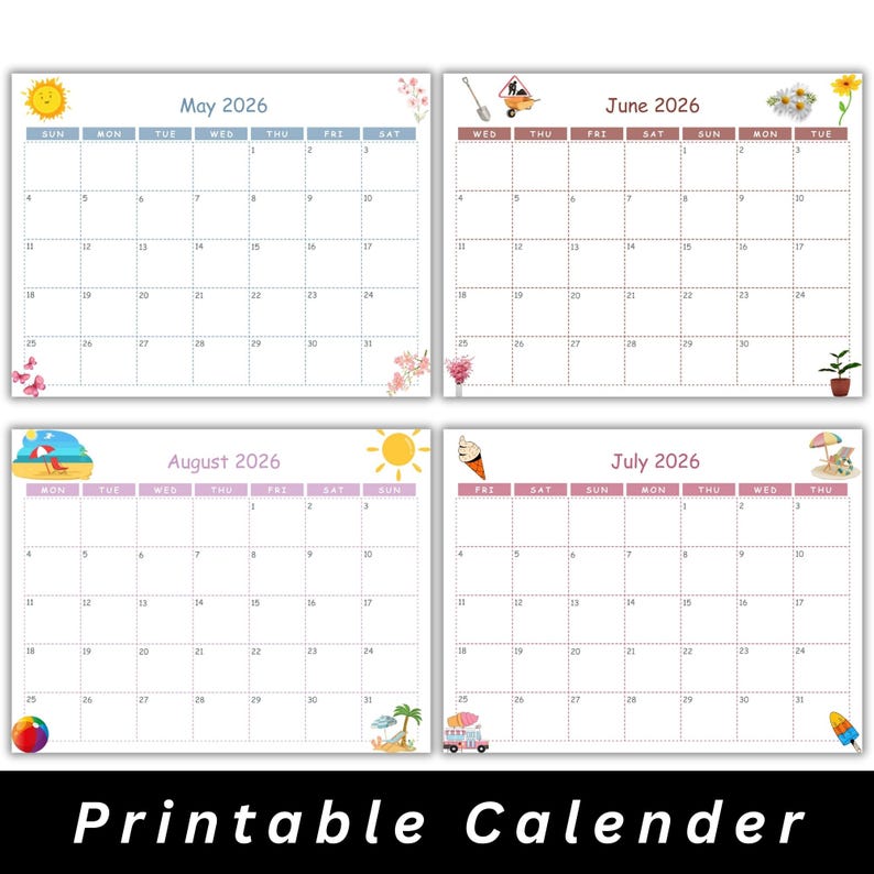 2026 Calendar Printable for Desk Homeschooling Kids Editable Template ...