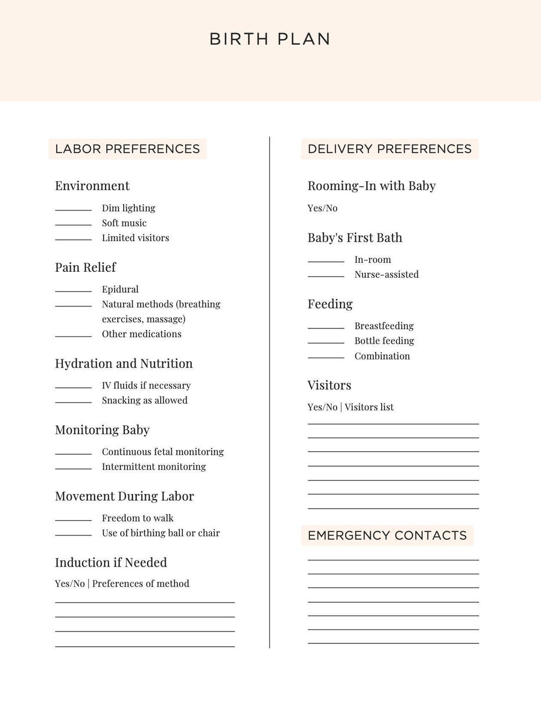 Birthing Plan - Print & Personalization Ready - Etsy