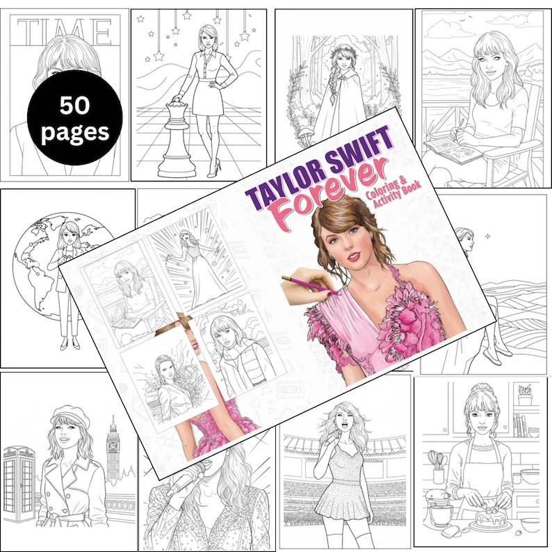 Swiftie Coloring Pages for Taylor Swift Fans 50 Printable Popstar Music ...