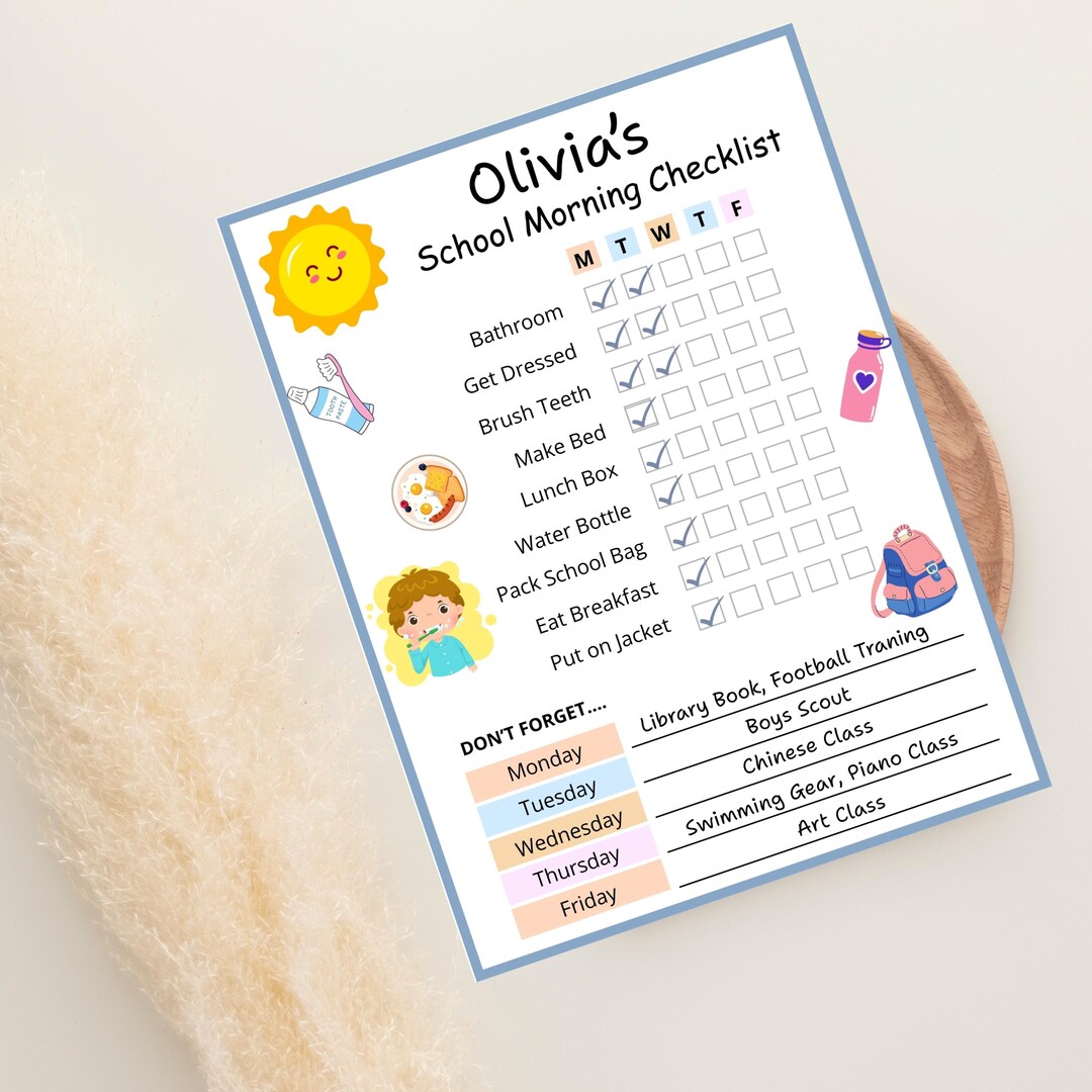 Kids Morning Routine Checklist Printable School Planner Canva Editable ...