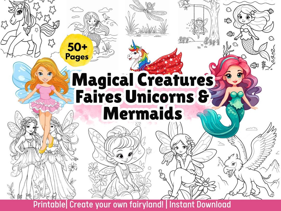 Unicorn Coloring Pages Printable Fairy Coloring Hand Drawn 82 Sheets ...