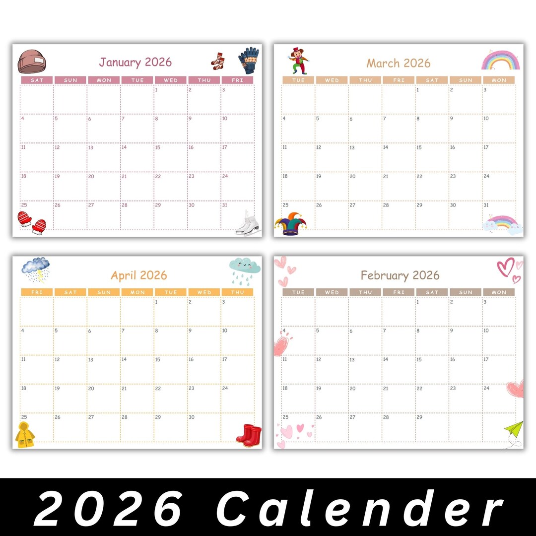 2026 Calendar Printable for Desk Homeschooling Kids Editable Template ...