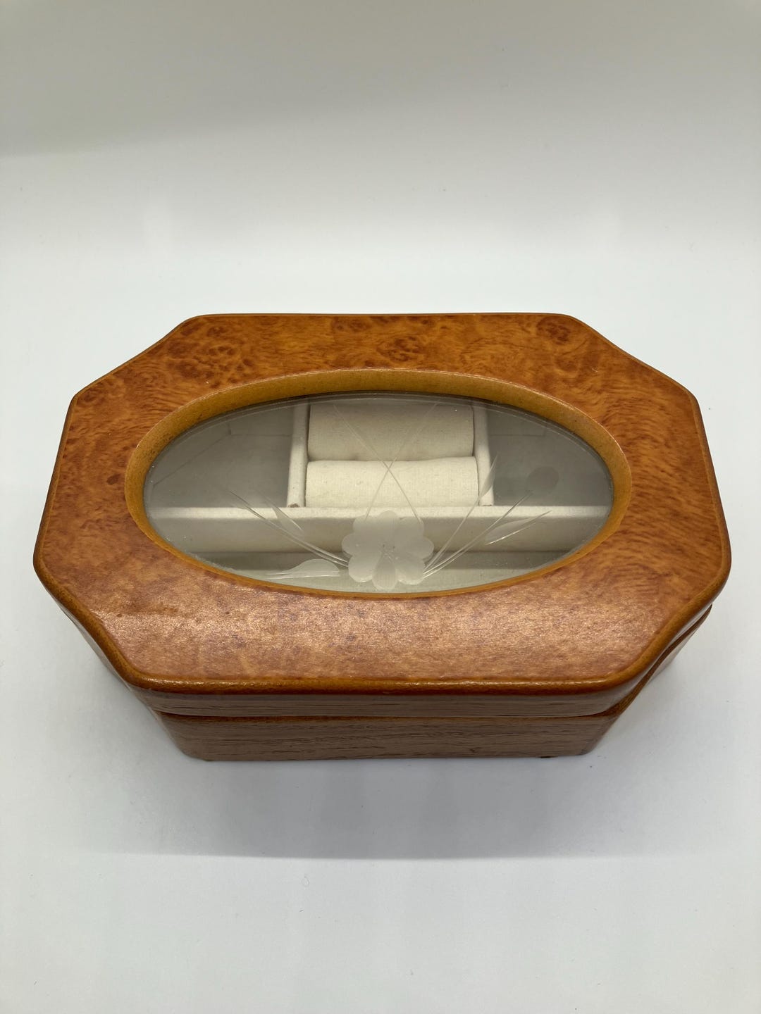Vintage 1990s Kmart Wooden Jewelry Box With Etched Floral Glass Top - Etsy
