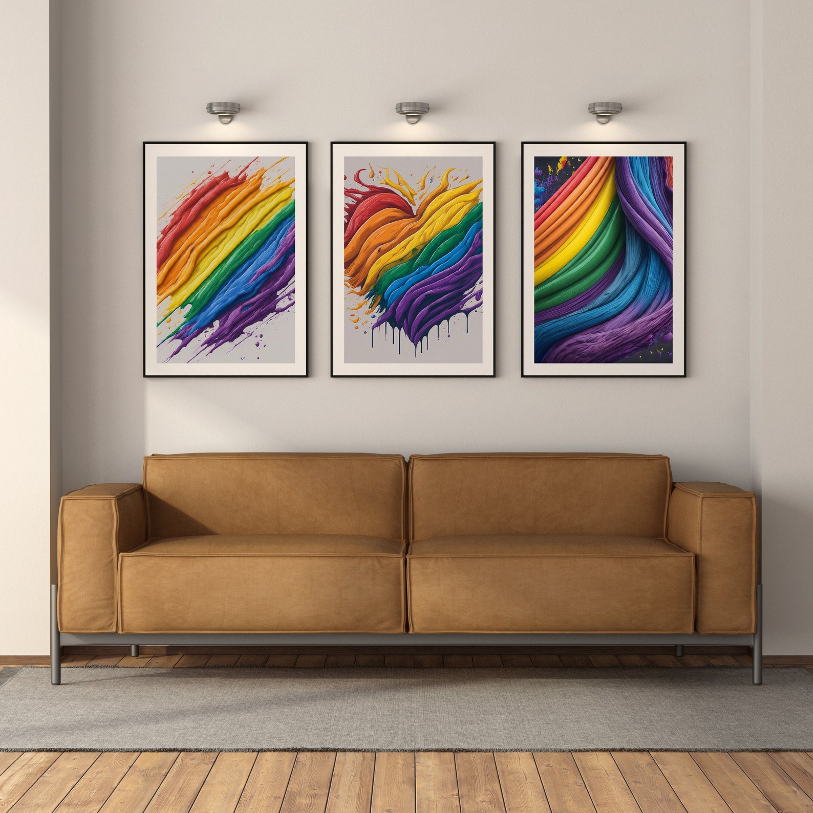 Pride Abstract Canvas Print Set - Rainbow Wall Art Decor - Set of 3 ...
