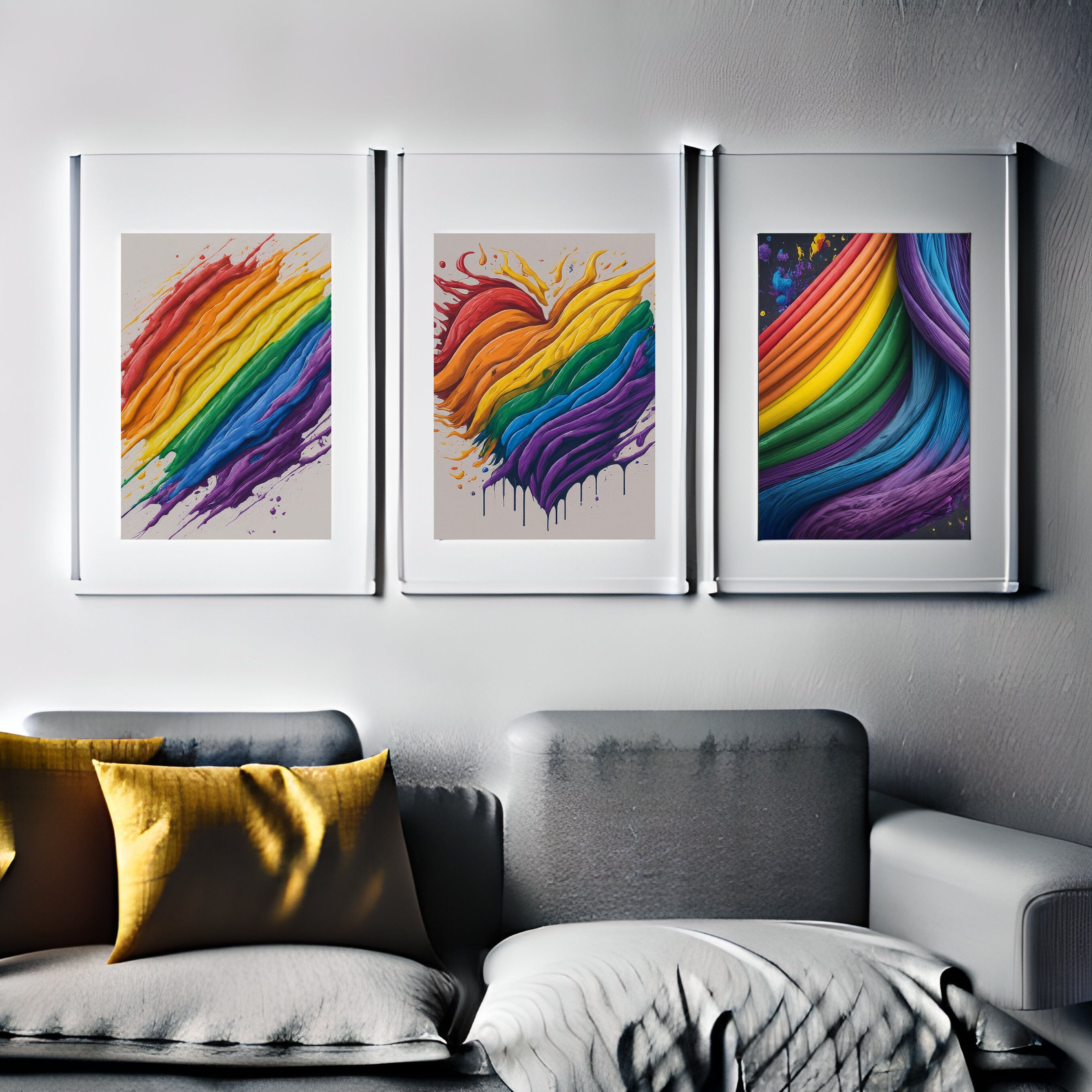 Pride Abstract Canvas Print Set - Rainbow Wall Art Decor - Set of 3 ...