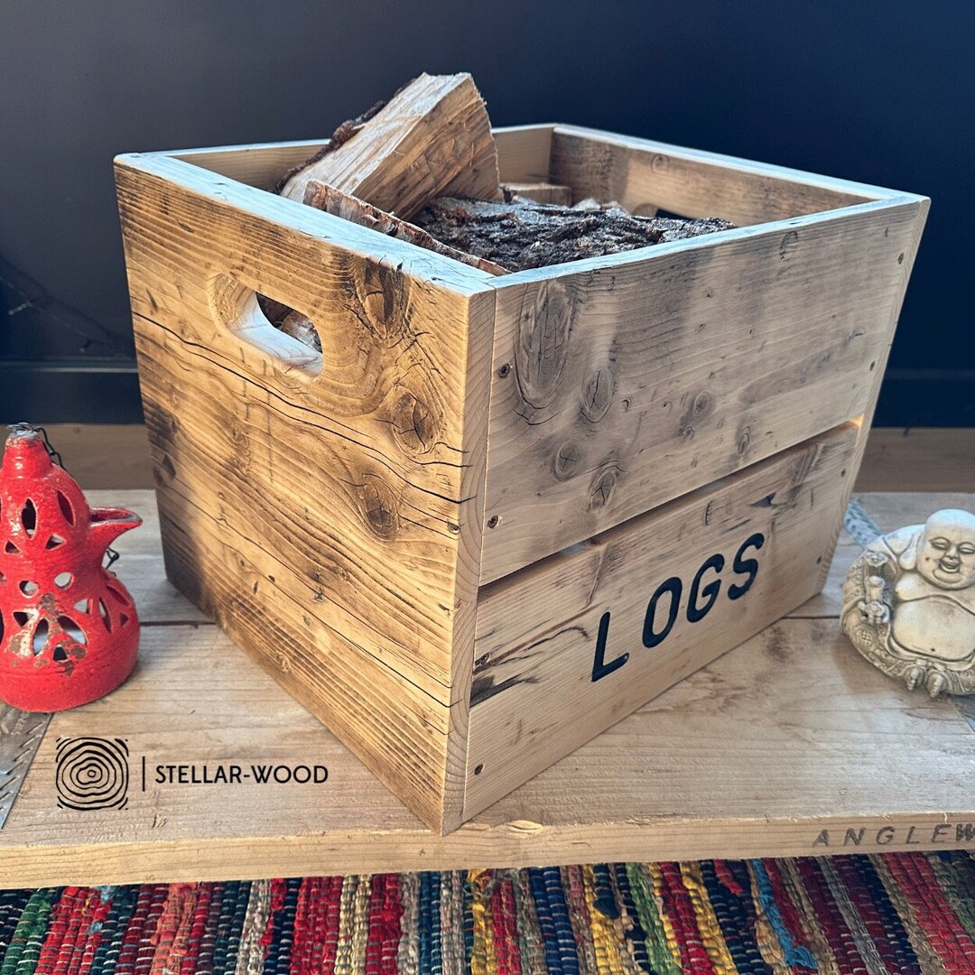 Chunky Rustic Wooden Log Storage Box Made From Reclaimed Scaffold ...