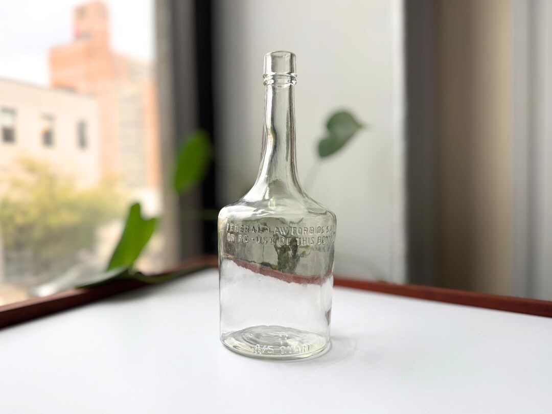 Speakeasy Decor | Vintage Long Neck Whiskey Bottle | Clear Glass MCM ...