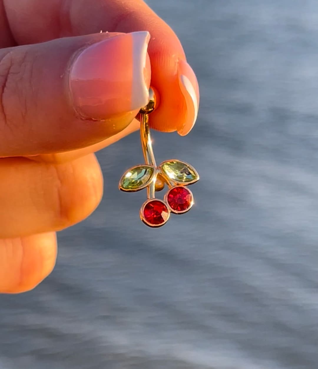 Gold Cherry Belly Bar Navel Piercing Fruit Piercing Cherry-curved ...